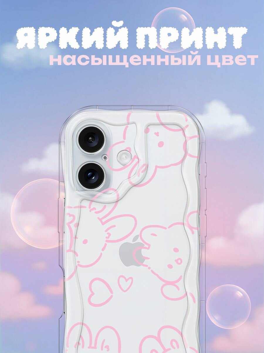 Чехол на Apple iPhone 16 / Айфон 16 с принтом "Контурные зайцы" — фото 1