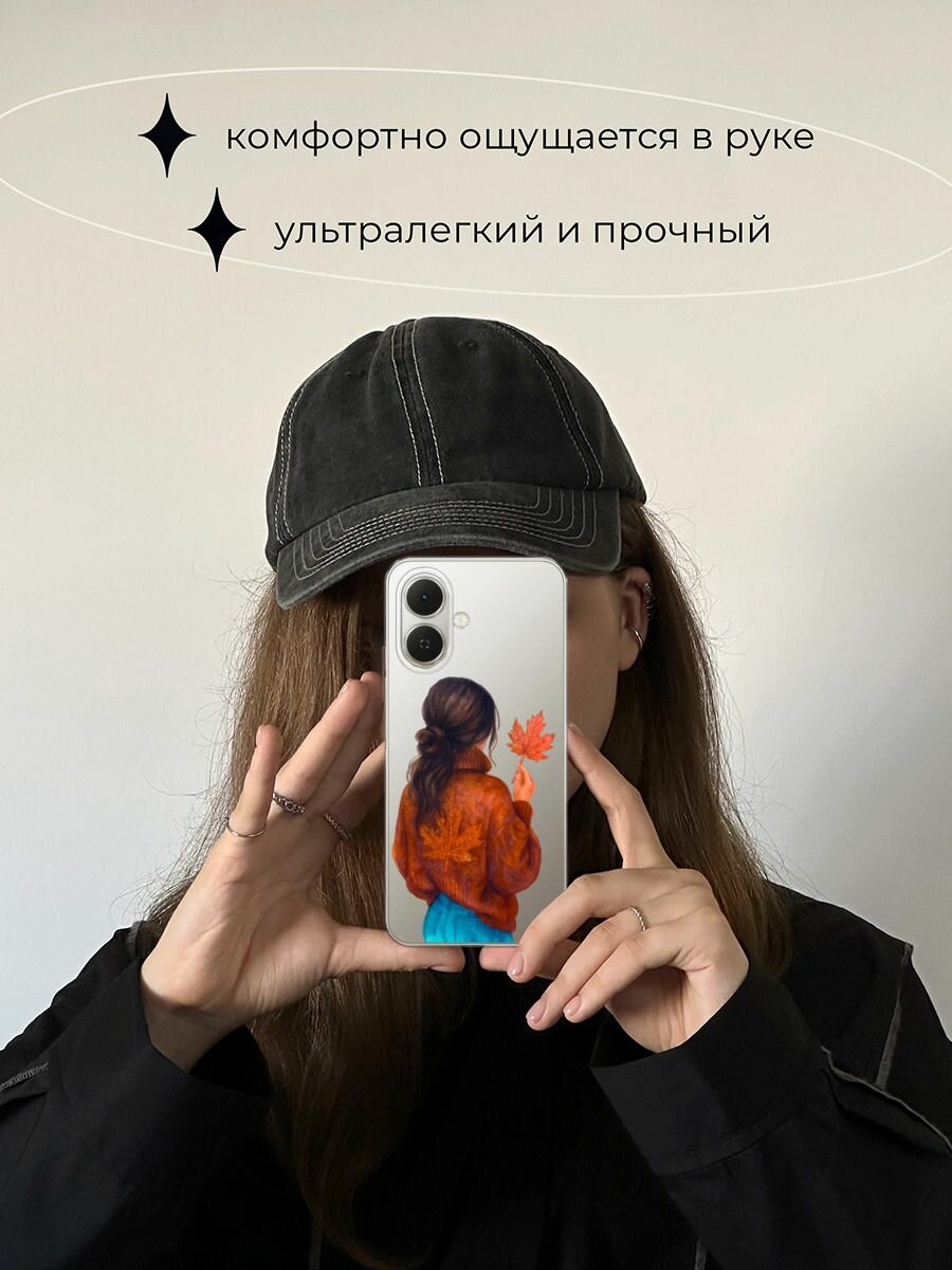 Чехол на Tecno Spark Go 2 / Текно Спарк Го 2 с принтом "Девушка с опавшим листом", прозрачный — фото 1