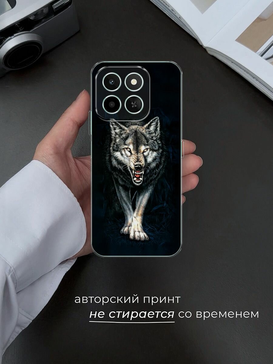 Чехол на Honor X6c / Хонор X6c с принтом "Злобный волк из ночи" — фото 1