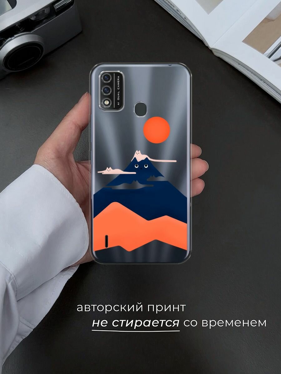 Чехол на Itel A48 / Ител А48 с принтом "Кот-гора", прозрачный — фото 1