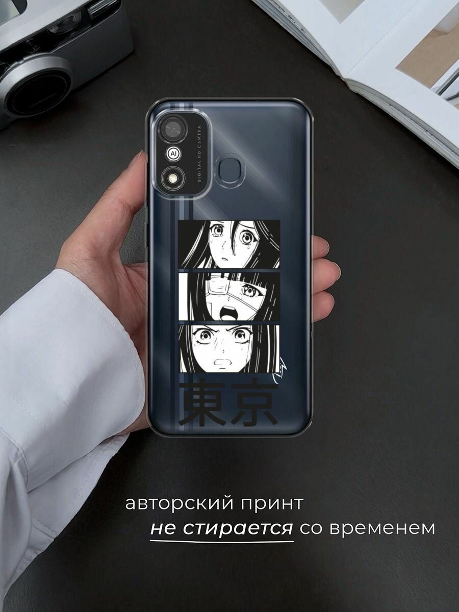 Чехол на Itel A27 / Ител А27 с принтом "Tokyo girls", прозрачный — фото 1