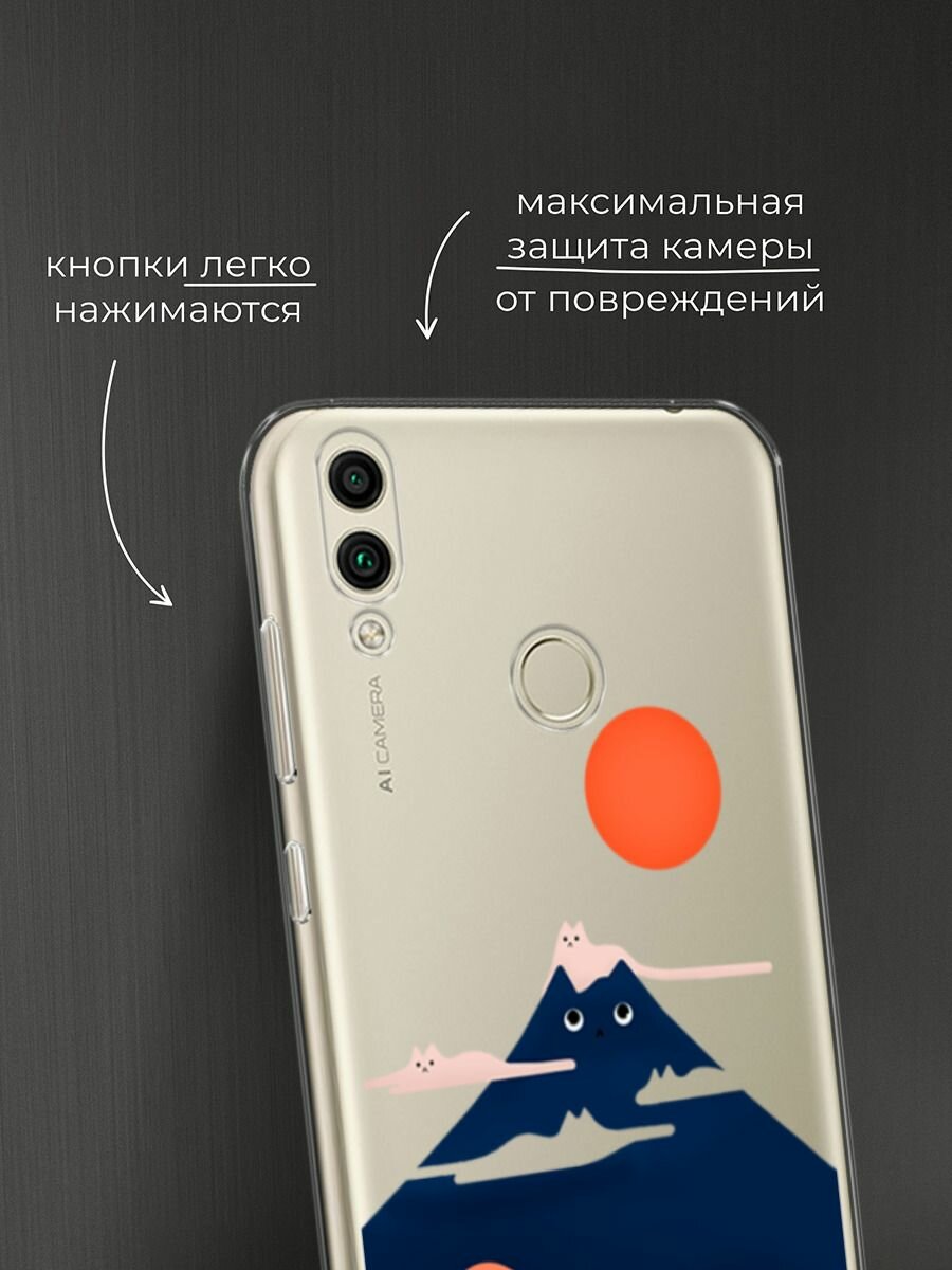 Чехол на Honor 8C / Хонор 8С с принтом "Кот-гора", прозрачный — фото 1