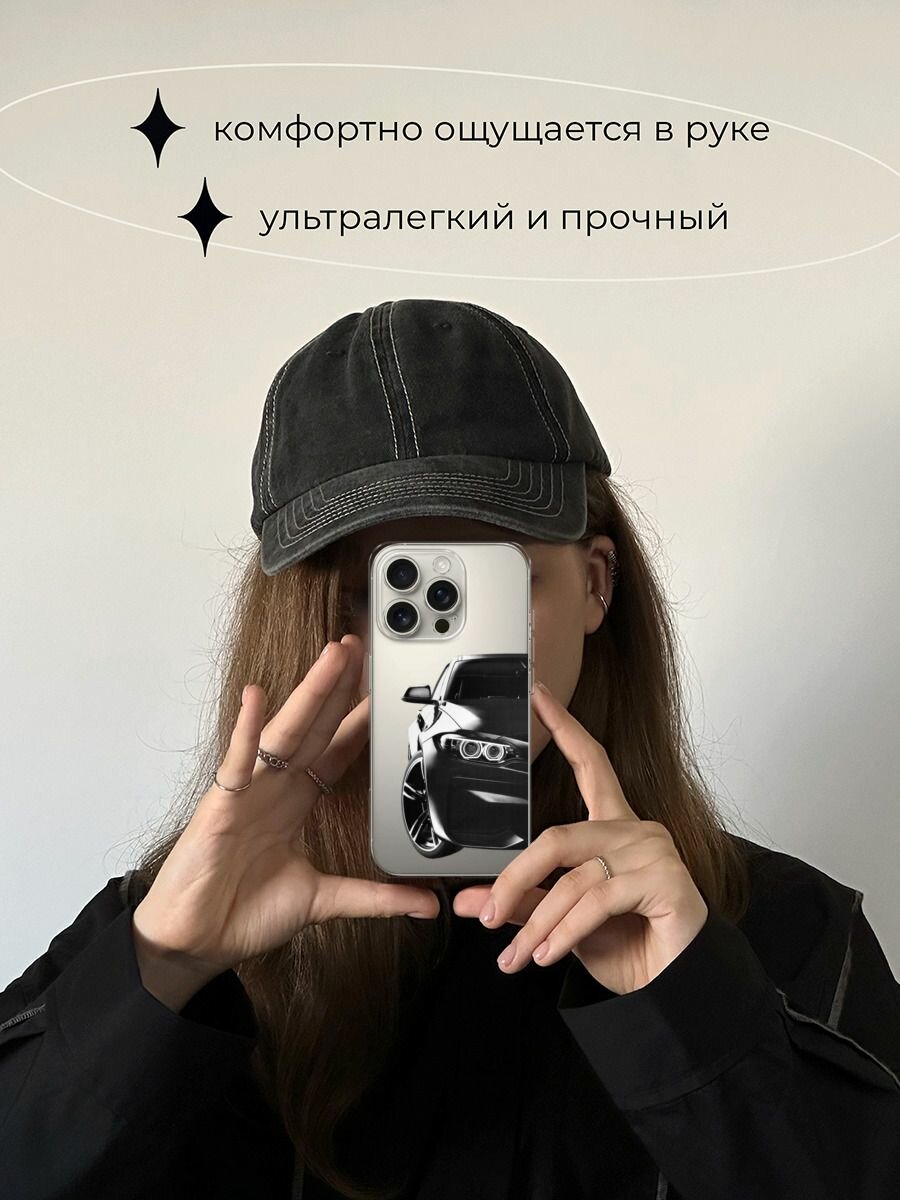 Чехол на Apple iPhone 16 Pro / Айфон 16 Про с принтом "Крутая черная машина", прозрачный — фото 1