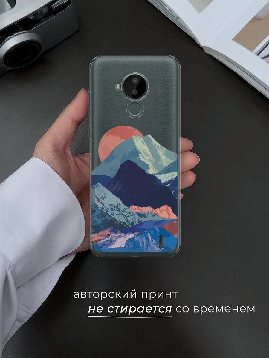 Чехол на Nokia C30 / Нокия C30 с принтом "Закат в снежных горах", прозрачный — фото 1