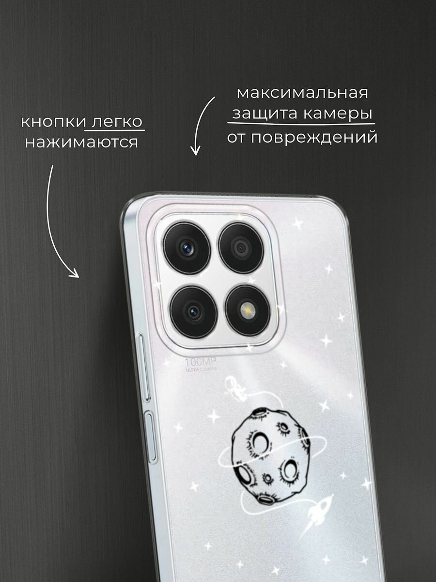 Чехол на Honor X8A / Хонор X8A с принтом "Полет вокруг луны", прозрачный — фото 1