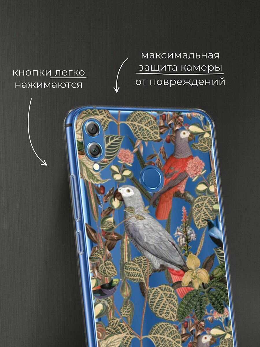 Чехол на Honor 8X / Хонор 8Х с принтом "Tropical pattern", прозрачный — фото 1