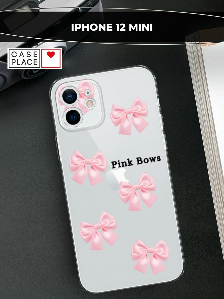 Чехол на Apple iPhone 12 mini / Айфон 12 Мини с принтом "Pink Bows", прозрачный