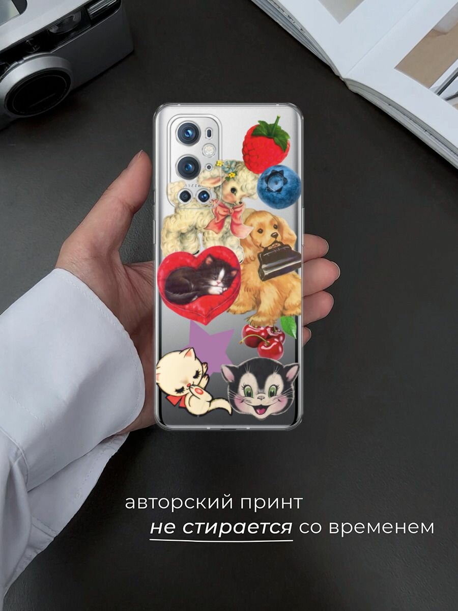 Чехол на OnePlus 9 Pro / ВанПлас 9 Про с принтом "Милые стикеры", прозрачный — фото 1