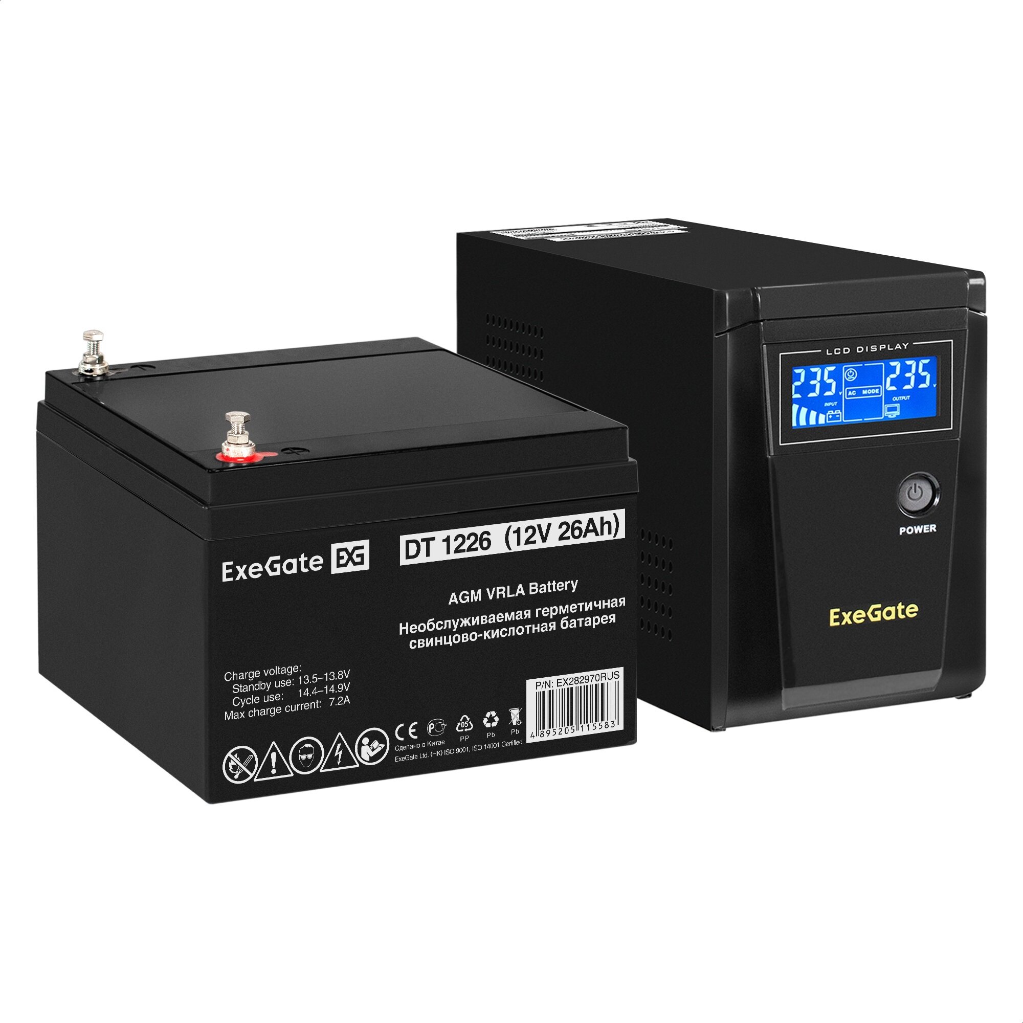 Комплект ИБП ExeGate SineTower SZ-600. LCD. AVR.1SH + Батарея 26Aч, 1 шт. (ИБП + АКБ , 1шт.) EX296766RUS