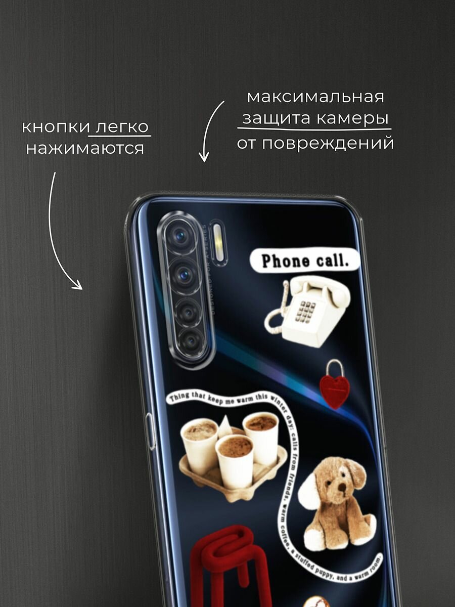 Чехол на Oppo A91/Reno 3 / Оппо A91/Рено 3 с принтом "Phone call", прозрачный — фото 1