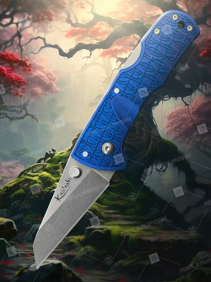 Нож складной фолдер Kiridashi, синий, сталь 8Cr13MoV, рукоять Griv-Ex, edc