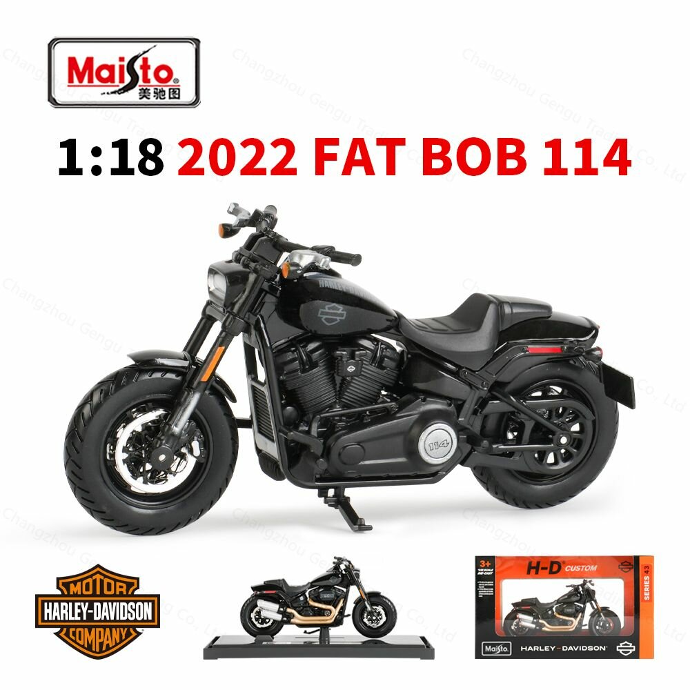 Maisto 1:18 Harley-Davidson 2022 Fat Bob 114 Статическая литая под давлением коллекционная модель мотоцикла для хобби, игрушки
