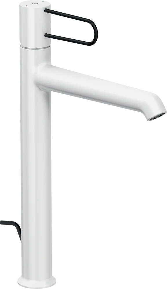 Смеситель для раковины Jacob Delafon Odeon Rive Gauche E21030-BL-00 белый, черный, матовый, кран для ванной в раковину, из латуни, рычажный, с керамическим картриджем, с донным клапаном