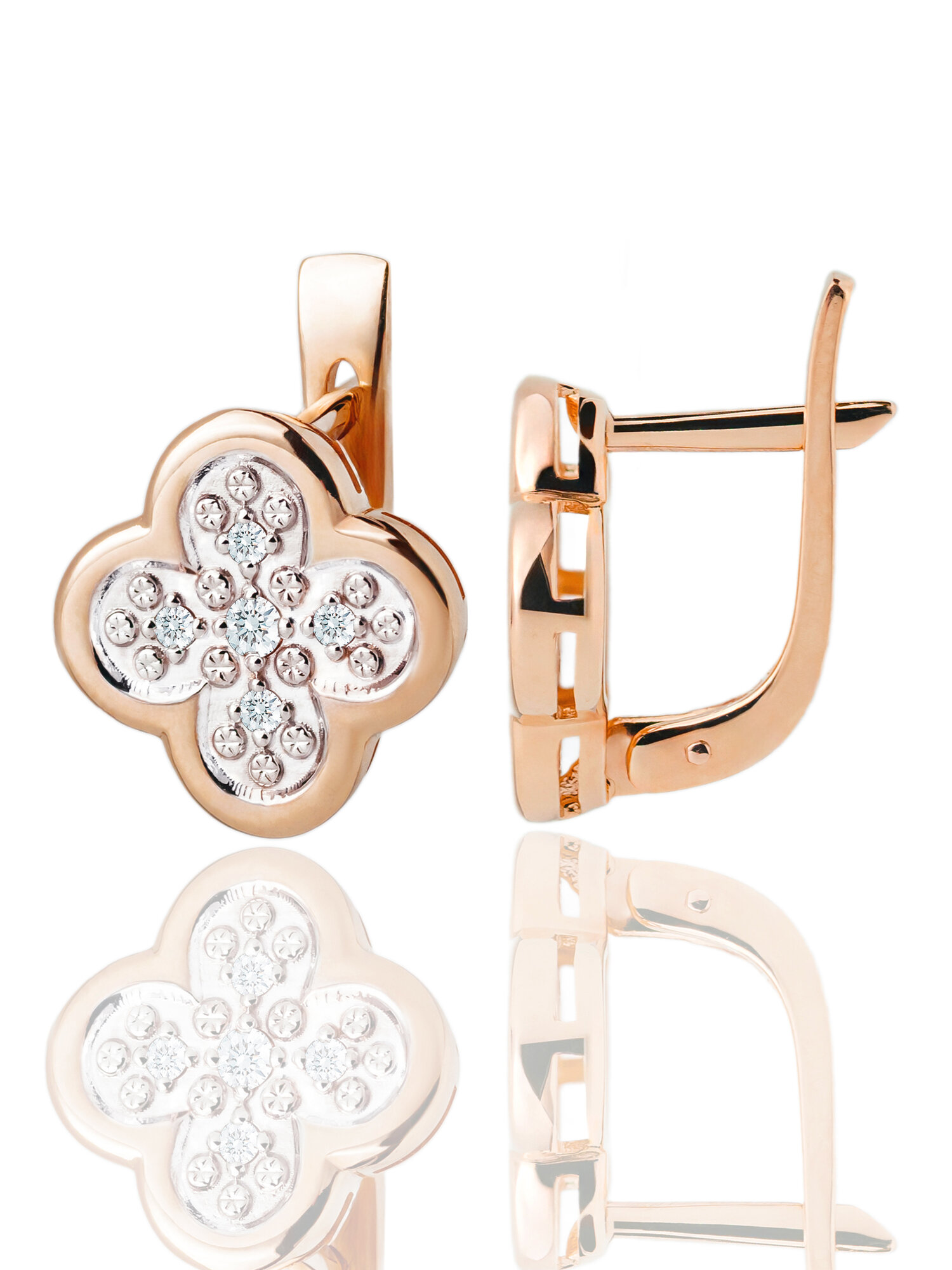 Серьги, красное золото, 585 проба, родирование, бриллиант