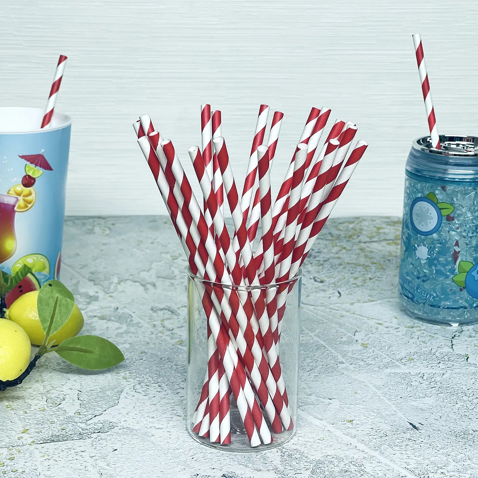 Трубочка для коктейля «Праздник» 19.5 см d-6 мм, красные, 25 шт, для напитков