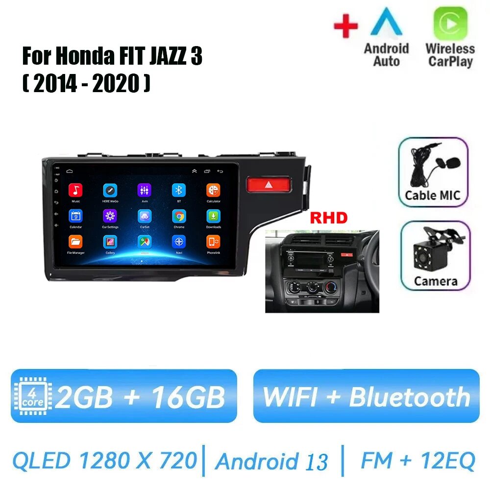 Android 14 для Honda FIT JAZZ 3 2014-2020 автомобильный радиоприемник 2G-16G MIC C Carplay