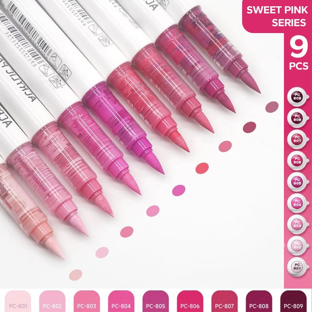 Маркеры акриловые Pro Color Art, Sweet Pink Series, 9 цветов