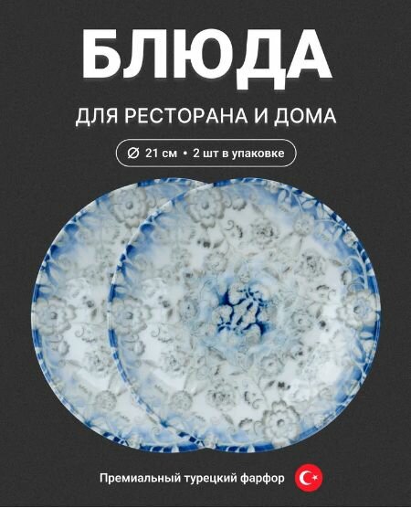 Набор тарелок глубоких 21см, 700мл 2шт Kutahya Porselen Blue Blanc