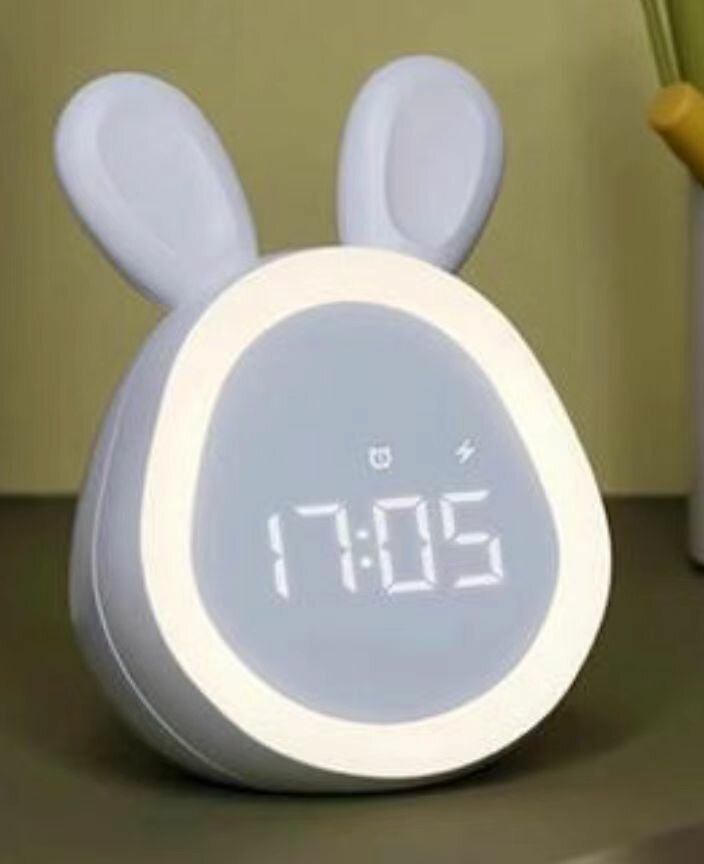 Ночник детский с часами и будильником Bunny Зайка белая, электронный, беспроводной