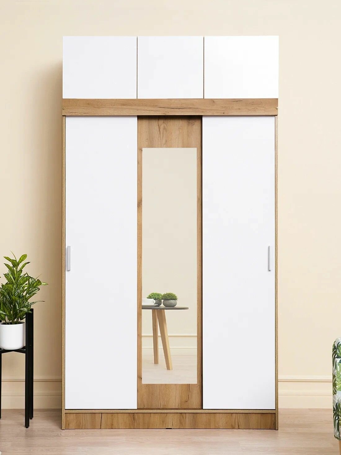 Бася/Роджина Шкаф с антресолью (Белый глянец/Дуб крафт)