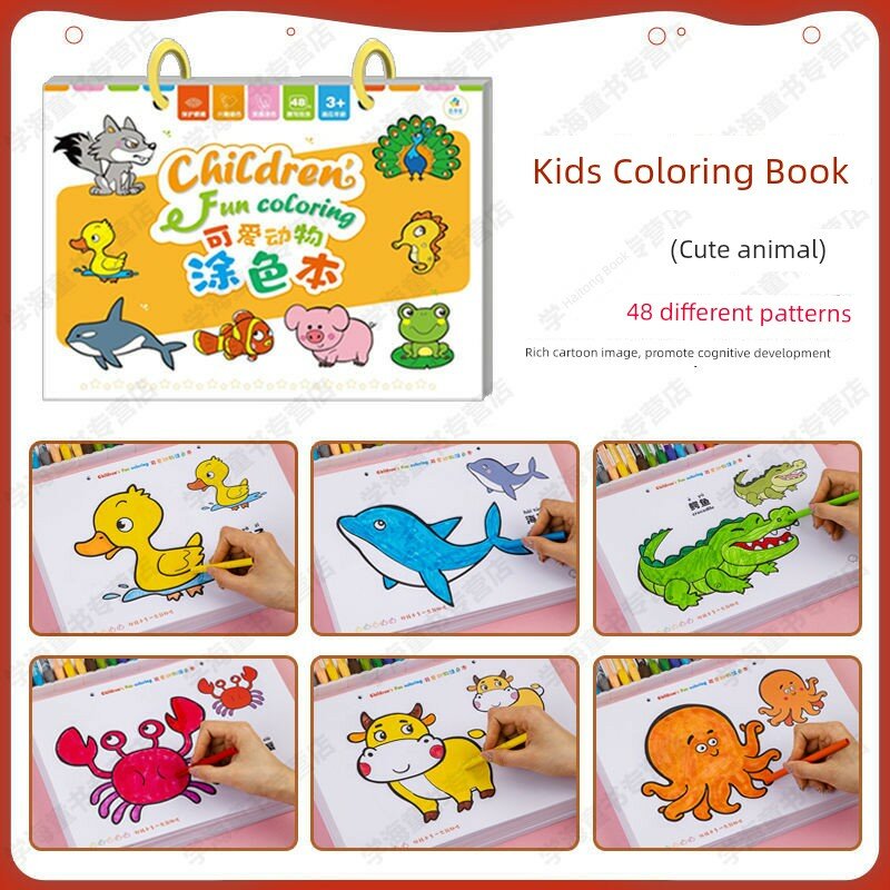 Раскраска с милыми животными, плотная A4 бумага, 48 уникальных листов, для детей 3-6 лет