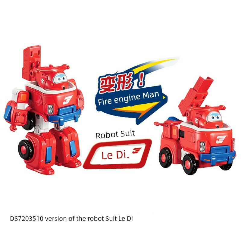 Робот-трансформер Super Wings Q-Style - пожарная машина Лаки для детей, высота 10 см, фигурка с движением