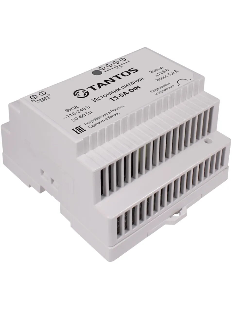 Источник питания Tantos TS-5A-DIN стабилизированный на DIN-рейку, 12В 5А, 93х87х55мм