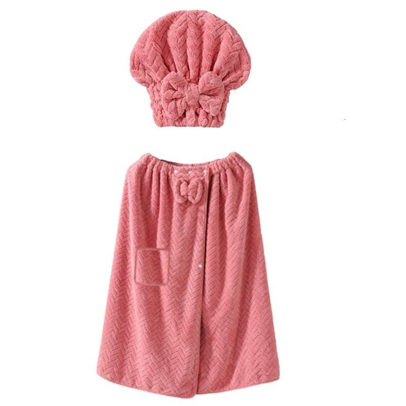 Абсорбирующее полотенце-юбка с шапочкой, Розовый - 80 210cm