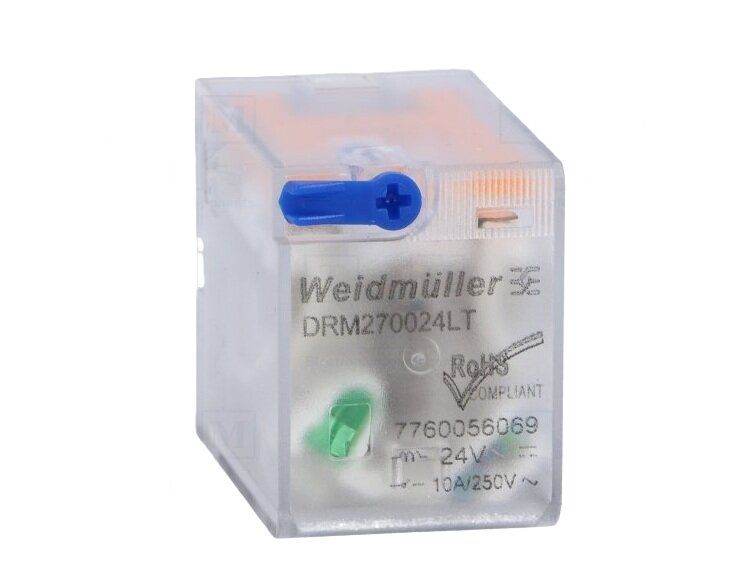 Реле WEIDMULLER DRM270024LT электромагнитное DPDT Uобмотки: 24ВDC 10A/250ВAC 10А 1шт