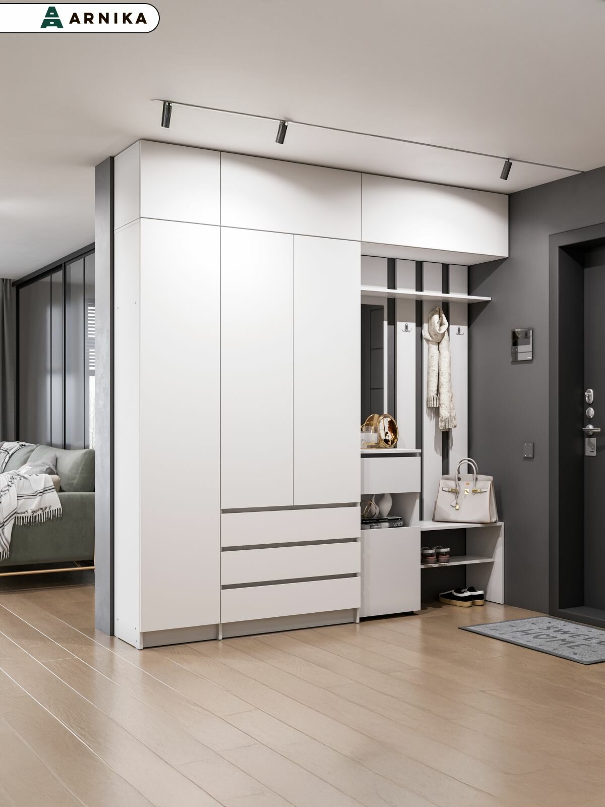 Прихожая ARNIKA "Бали", вешалка, зеркало, ЛДСП, цвет белый, 2.2 м