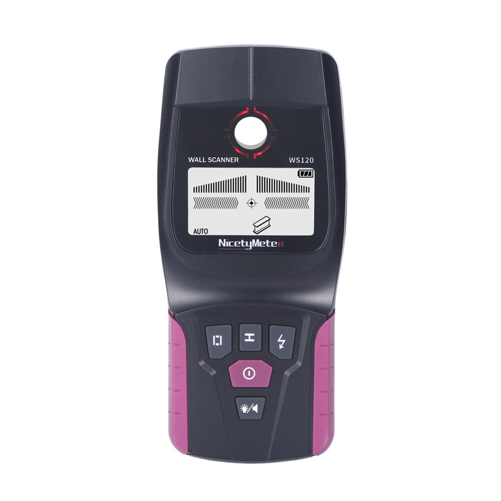 WS120 Ручной многофункциональный детектор стен, детектор металла, дерева, кабеля, провода в стене, сканер стен с LED, черный цвет, материал пластик, максимальная глубина сканирования металл 110 мм, немагнитный металл 110 мм, живые провода 50 мм, дерево