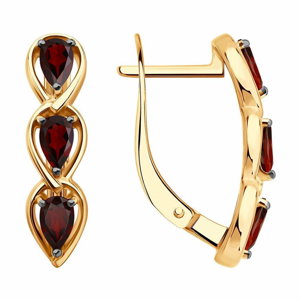 Серьги, серебро, 925 проба, золочение, гранат