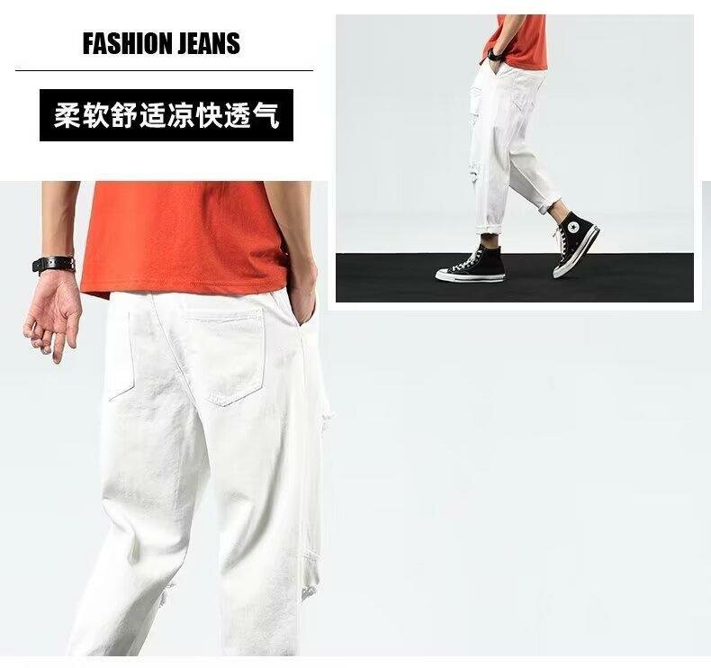 Тренд RONG CH Мужские Джинсы Потертые Широкие Весна Высокий Улица Деним, Размер_M