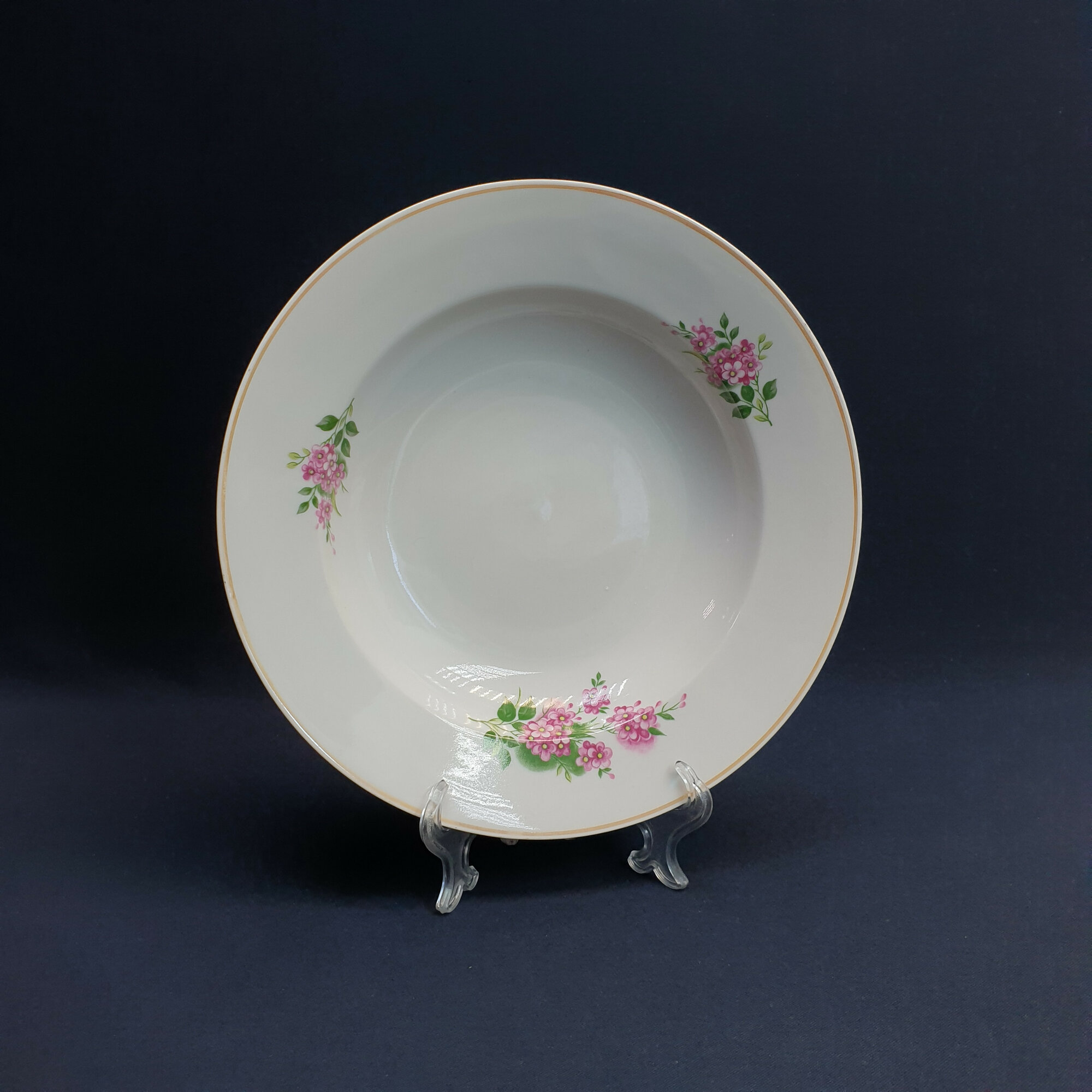 Суповая тарелка Дулево, фарфор деколь 235 мм, винтаж Россия