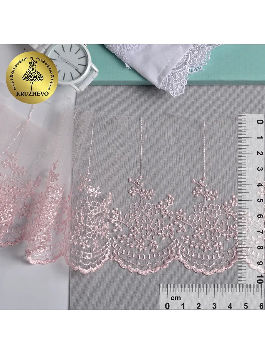 Кружево на сетке шир.100мм цв.06 розовая пудра уп.9м