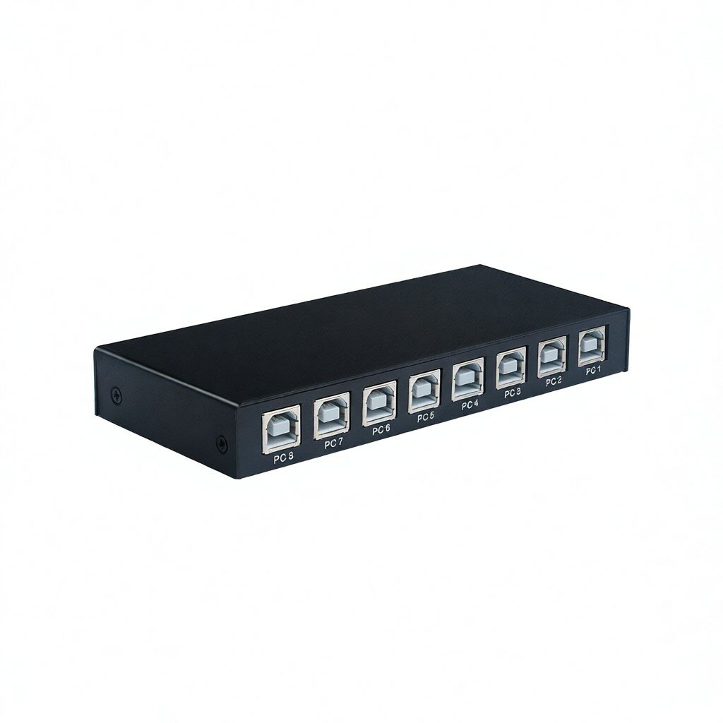 AIMOS AM-KM802 8 Ports USB Synchronizer USB Keyboard Synchronization Controller KVM Switcher Metal Shell Plug and Play Black 14.4*6.5*2cm 600g с 8 USB кабелями и инструкцией
