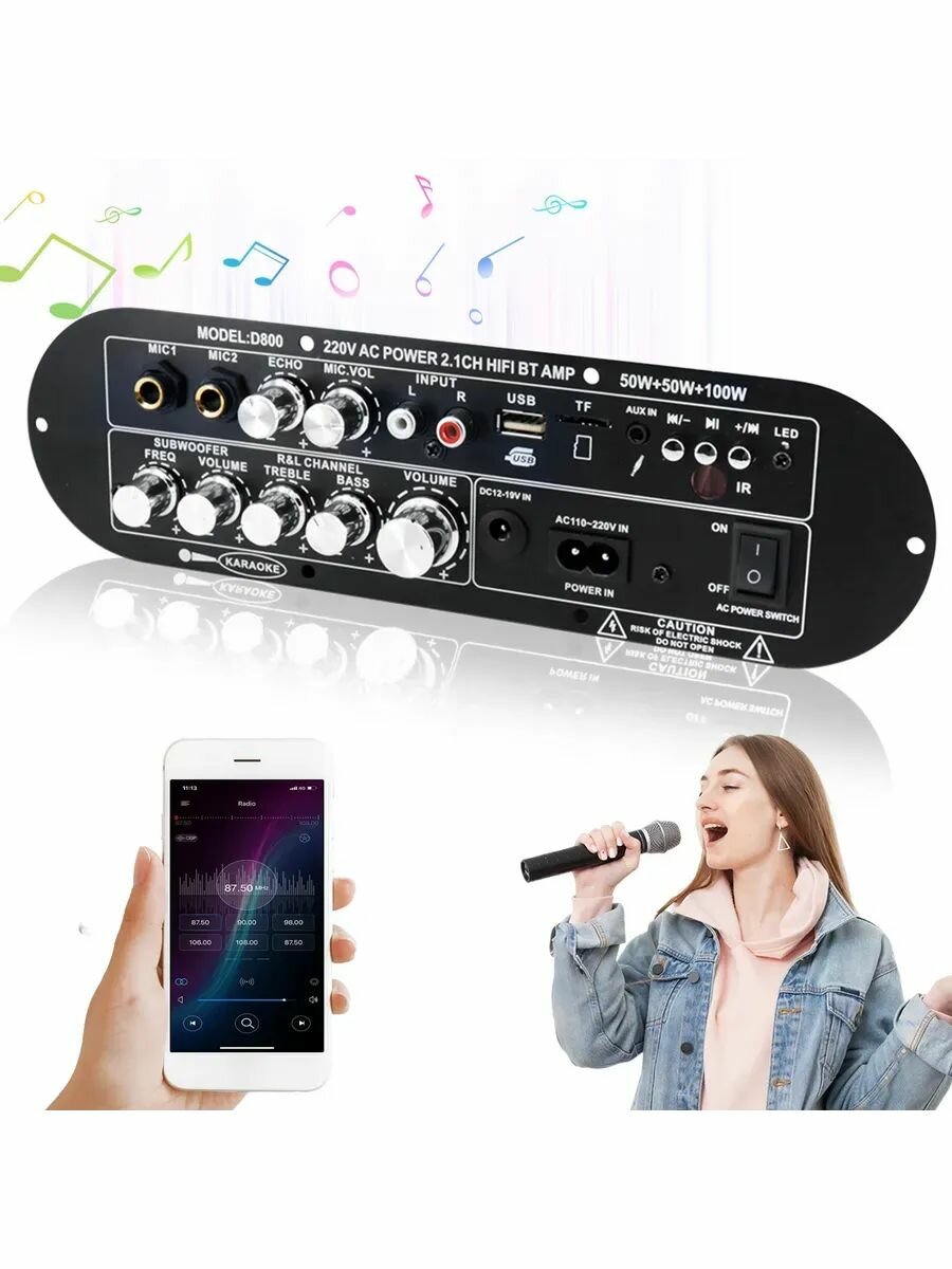 Плата усилителя мощности D800 2.1-канальный сабвуфер Bluetooth 5.0 высокой 12/19 В-Европейский стандарт