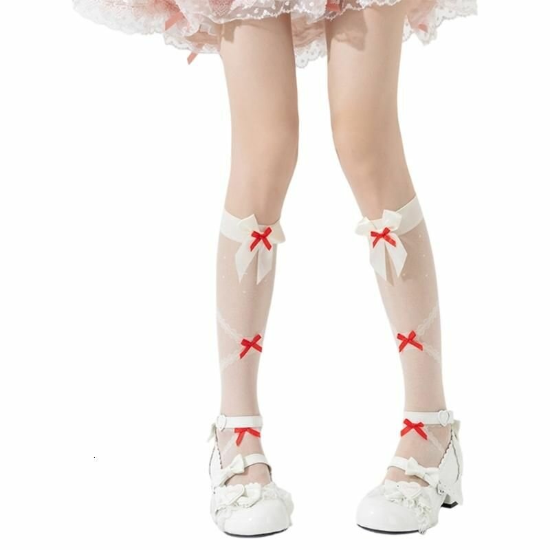 Женские прозрачные гольфы с бантом, Выключен1белый красный