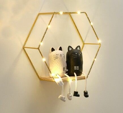 Настенная полка-сота с золотой рамкой и LED-подсветкой