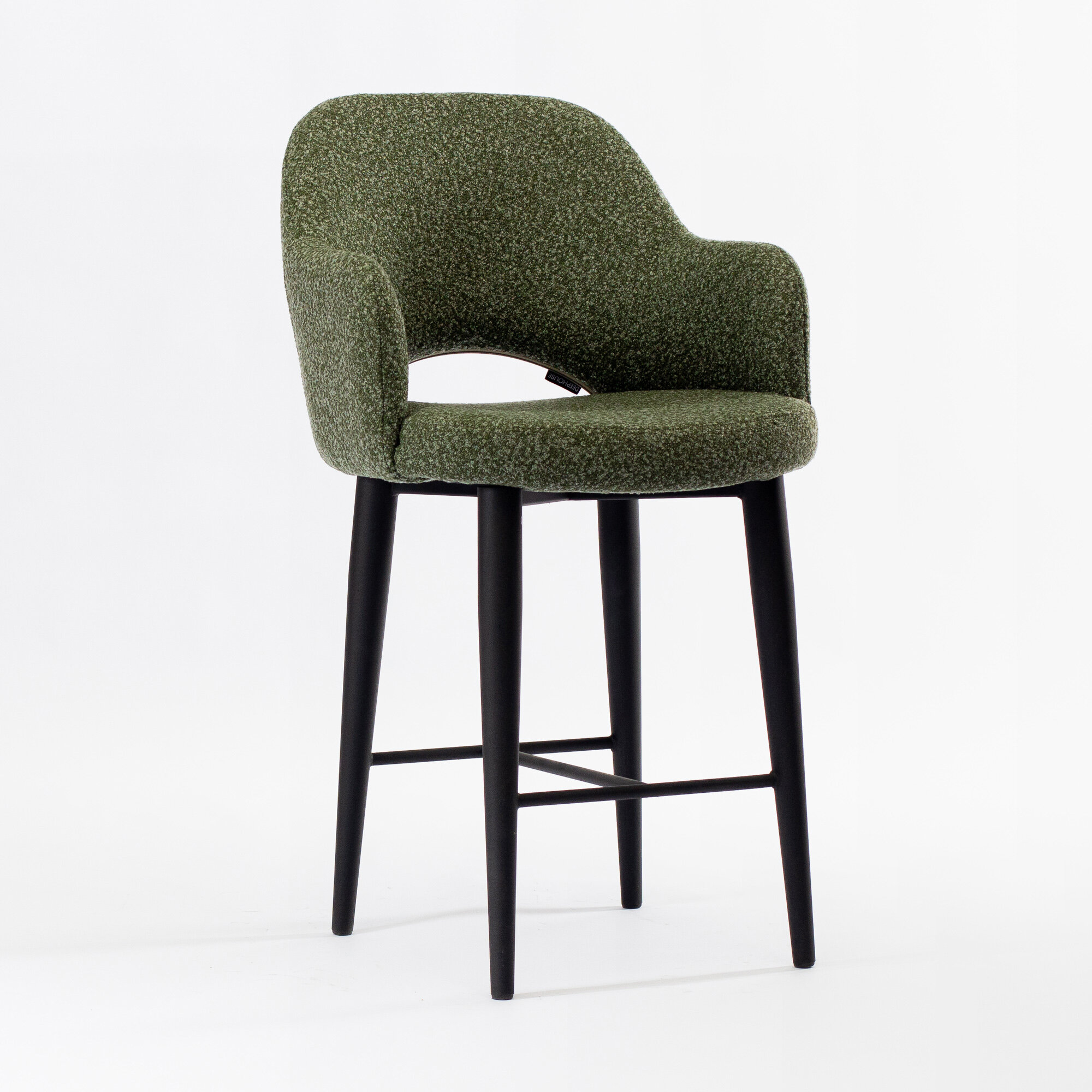 Стул полубарный Мартин темно-зеленая ткань букле ножки черные для дома/для гостиной/для столовой/для кафе/кухонный стул/стул кухонный