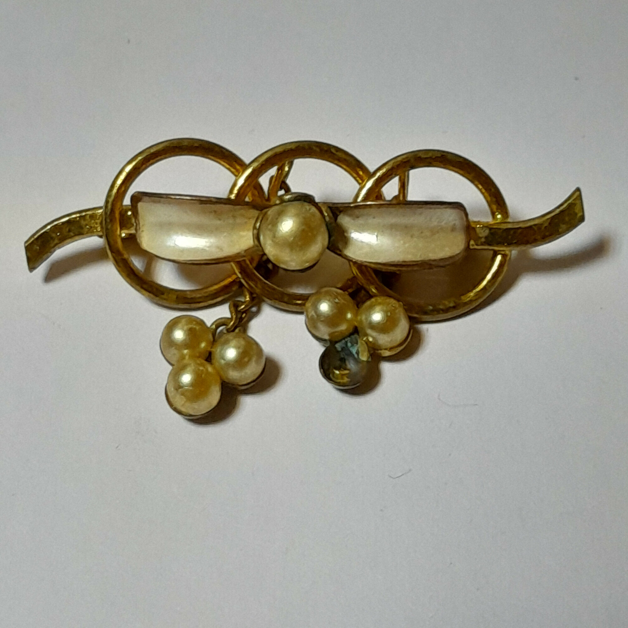 Брошь 4 см, бижутерия, металл, бусины. Винтаж, СССР.