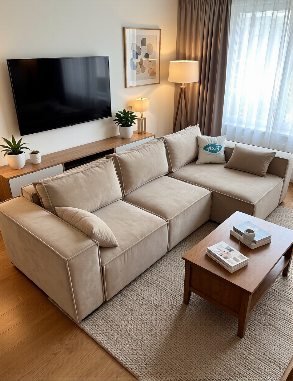 POOH Диван-кровать угловой Лофт(Норд ) velour Sand, механизм еврокнижка