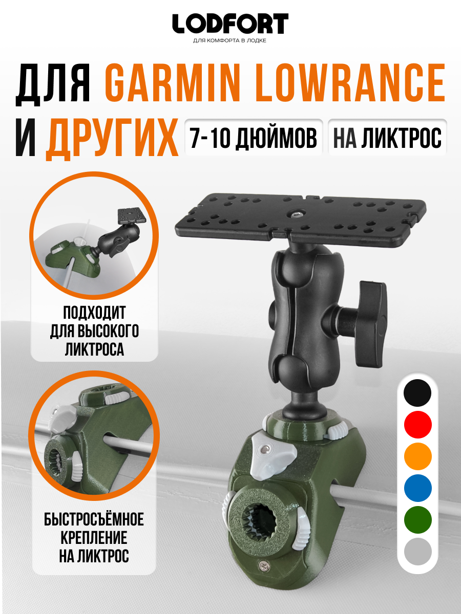 Держатель эхолота Lowrance/Garmin на ликтрос 7", 8", 9", 10", 11", 12" LODFORT универсальный, быстросъёмный