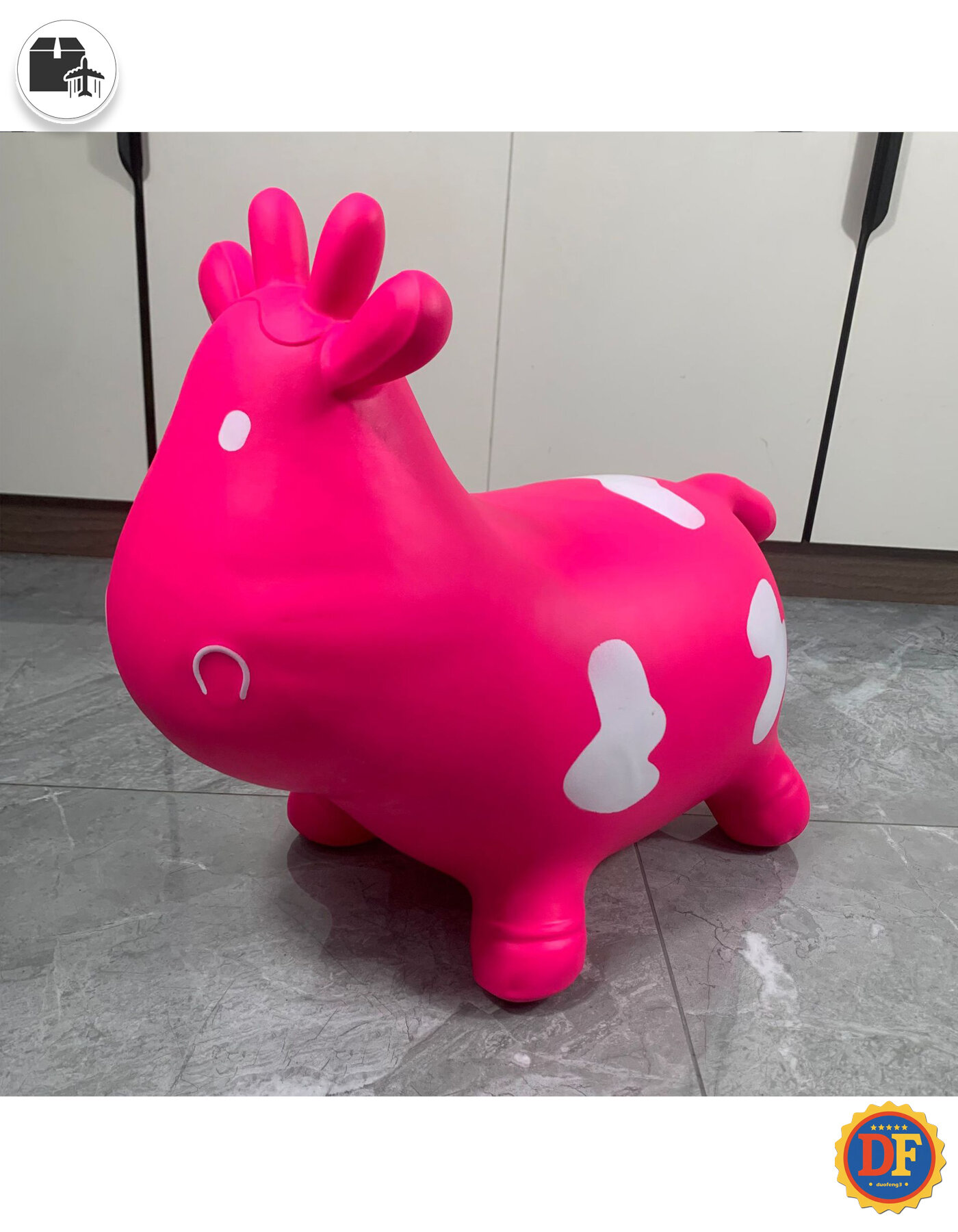 Детская надувная лошадка-ишак — 6 дизайнов для активных игр с помпой в подарок，Розовая корова