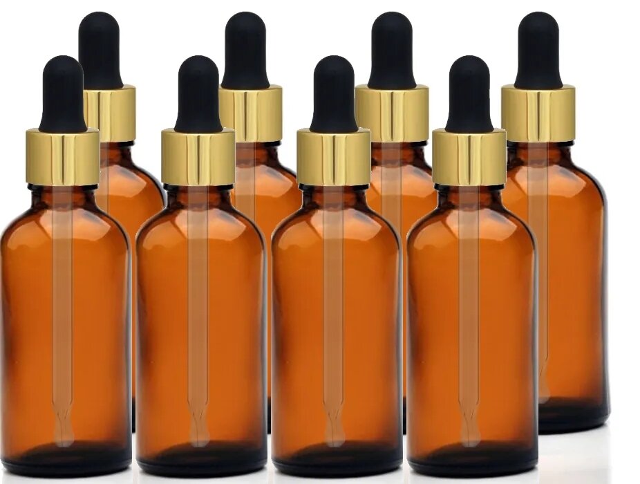 Дорожный флакон/Пустой флакон/Флакон для масла и сыворотки /Флакон косметический с пипеткой 50 мл, 8 шт коричневый голд
