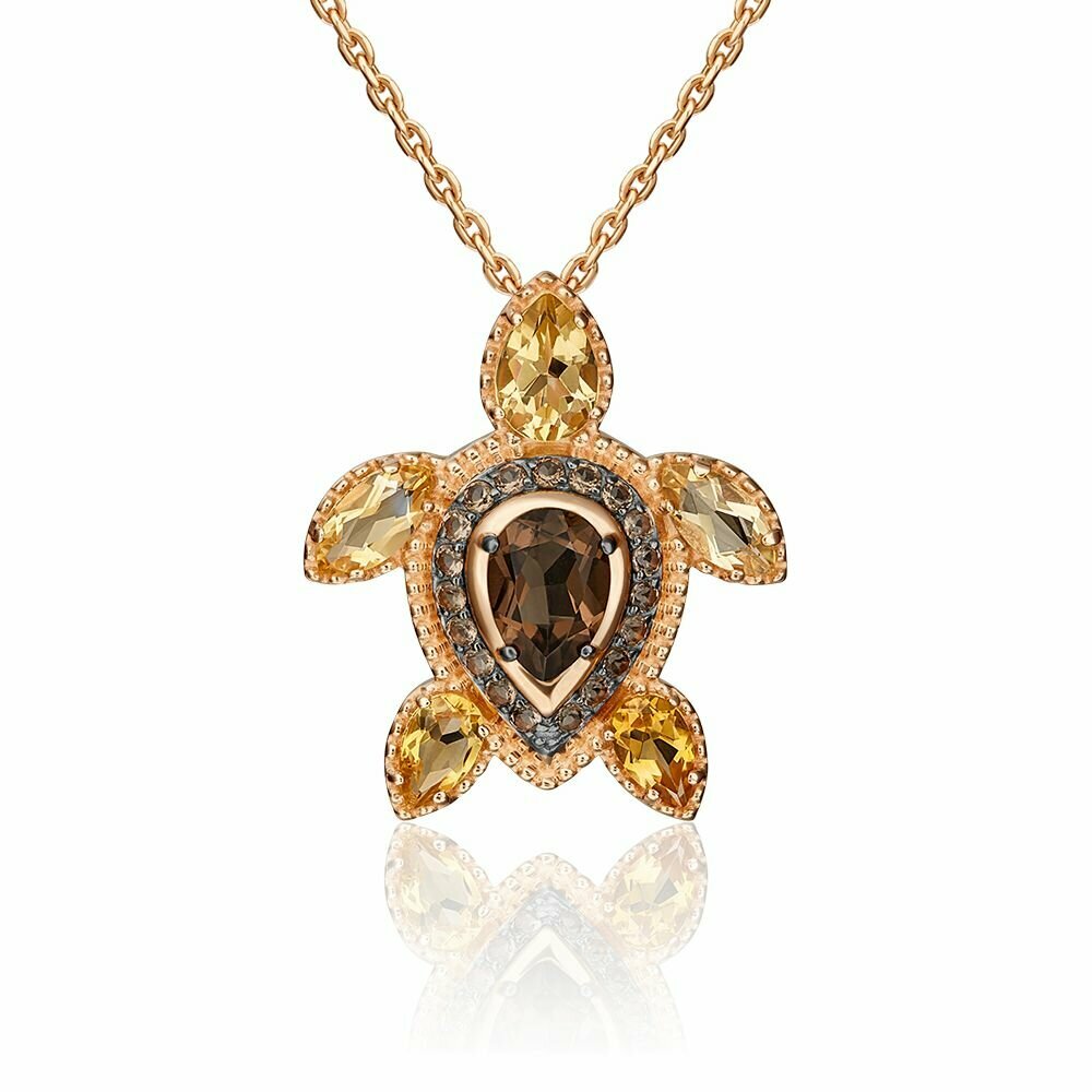 Подвеска, красное золото, 585 проба, цитрин, раухтопаз