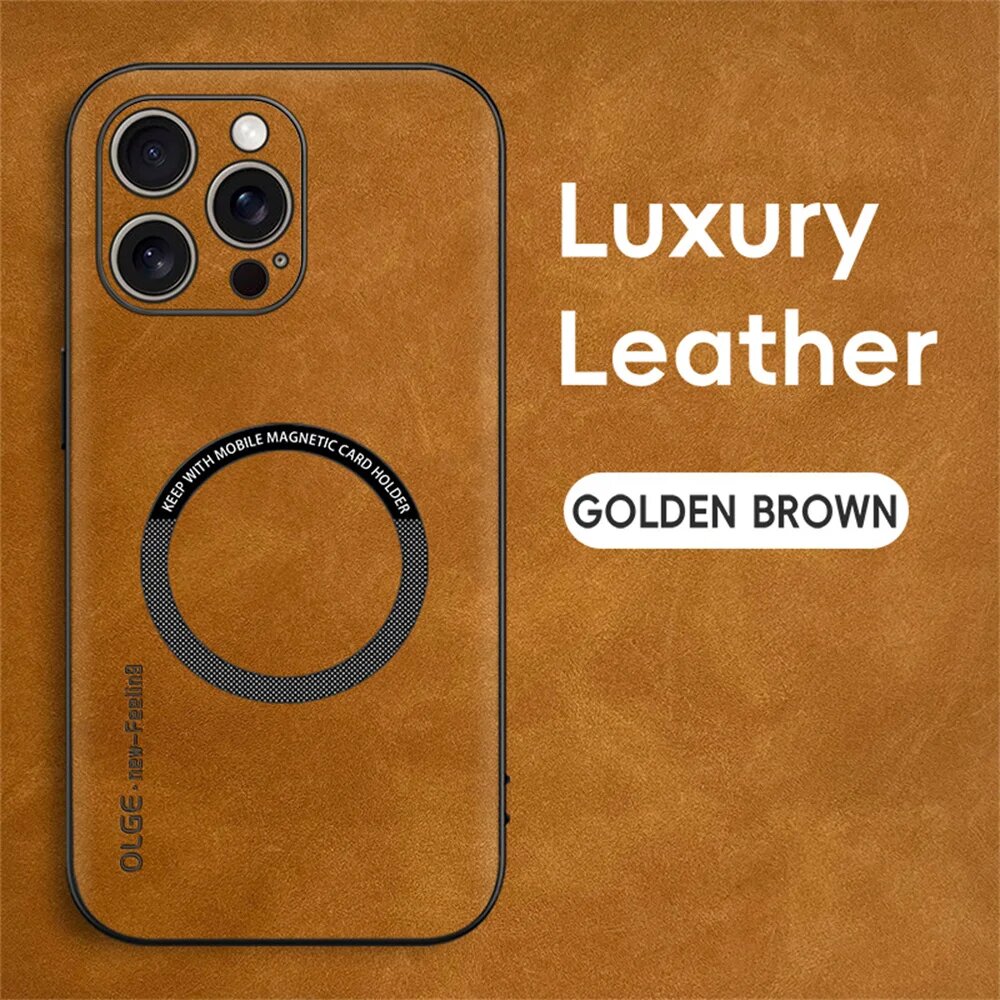 Кожаный чехол для iPhone 13 Brown Magsafe