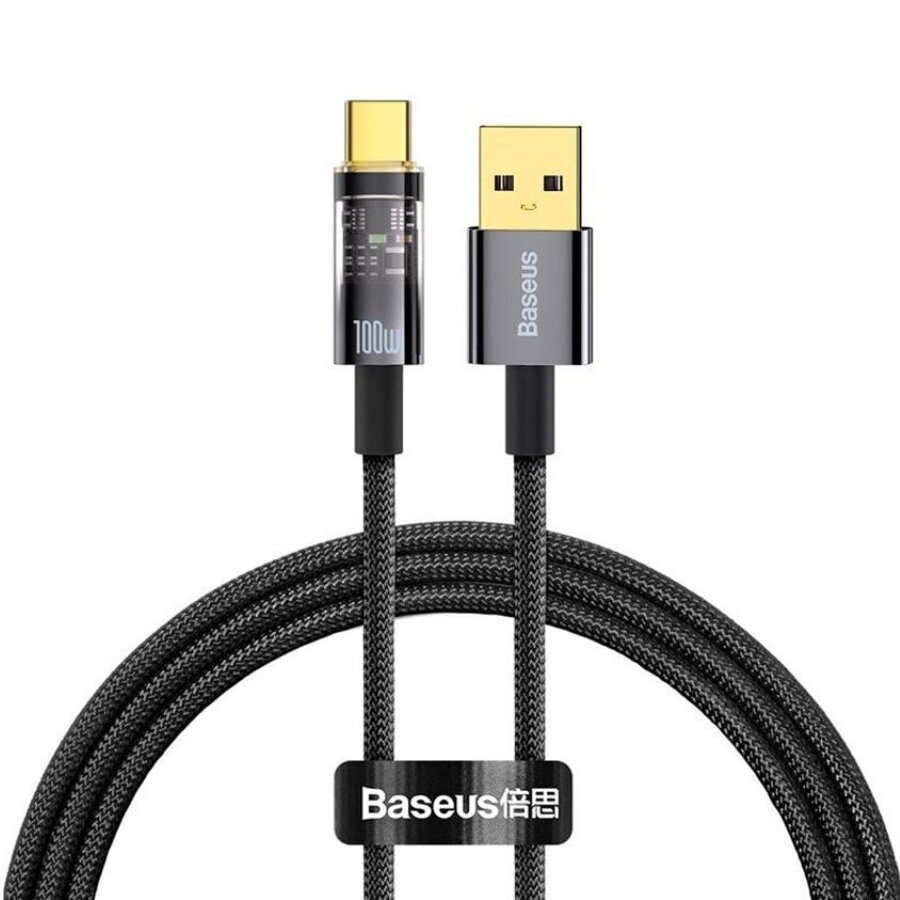 Кабель Baseus Explorer Series Auto Power-Off Fast Charging Data Cable USB to Type-C 100W 2m Black (CATS000301)
