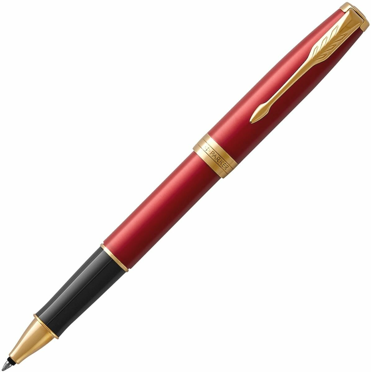 Ручка-роллер Parker Sonnet Core T539 LaqRed GT F 0.5 мм, корпус из нержавеющей стали, чёрные чернила