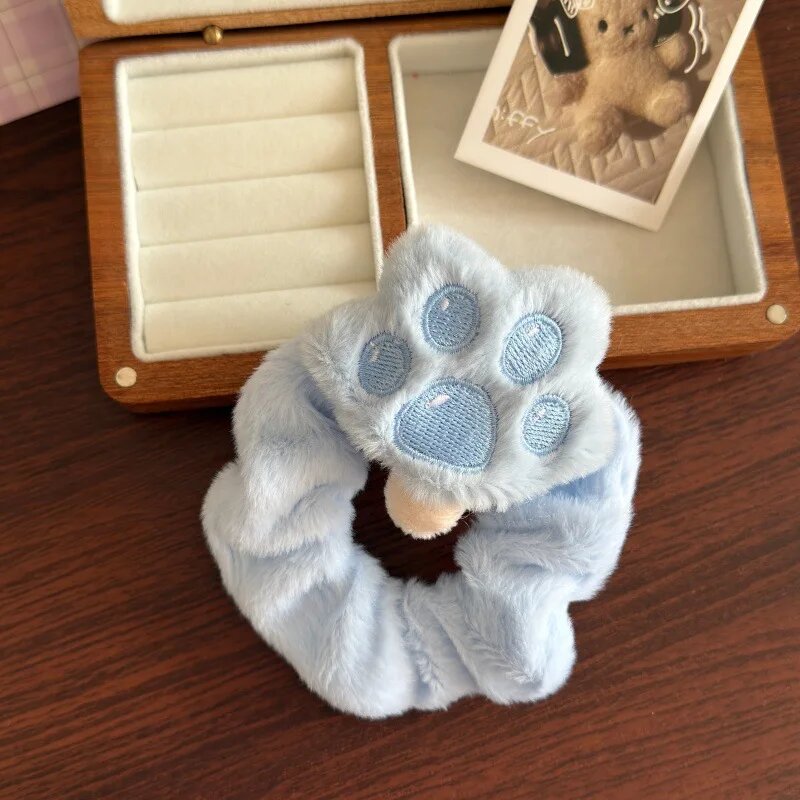 Плюшевые резинки для волос в виде кошачьих лапок Синий, Blue